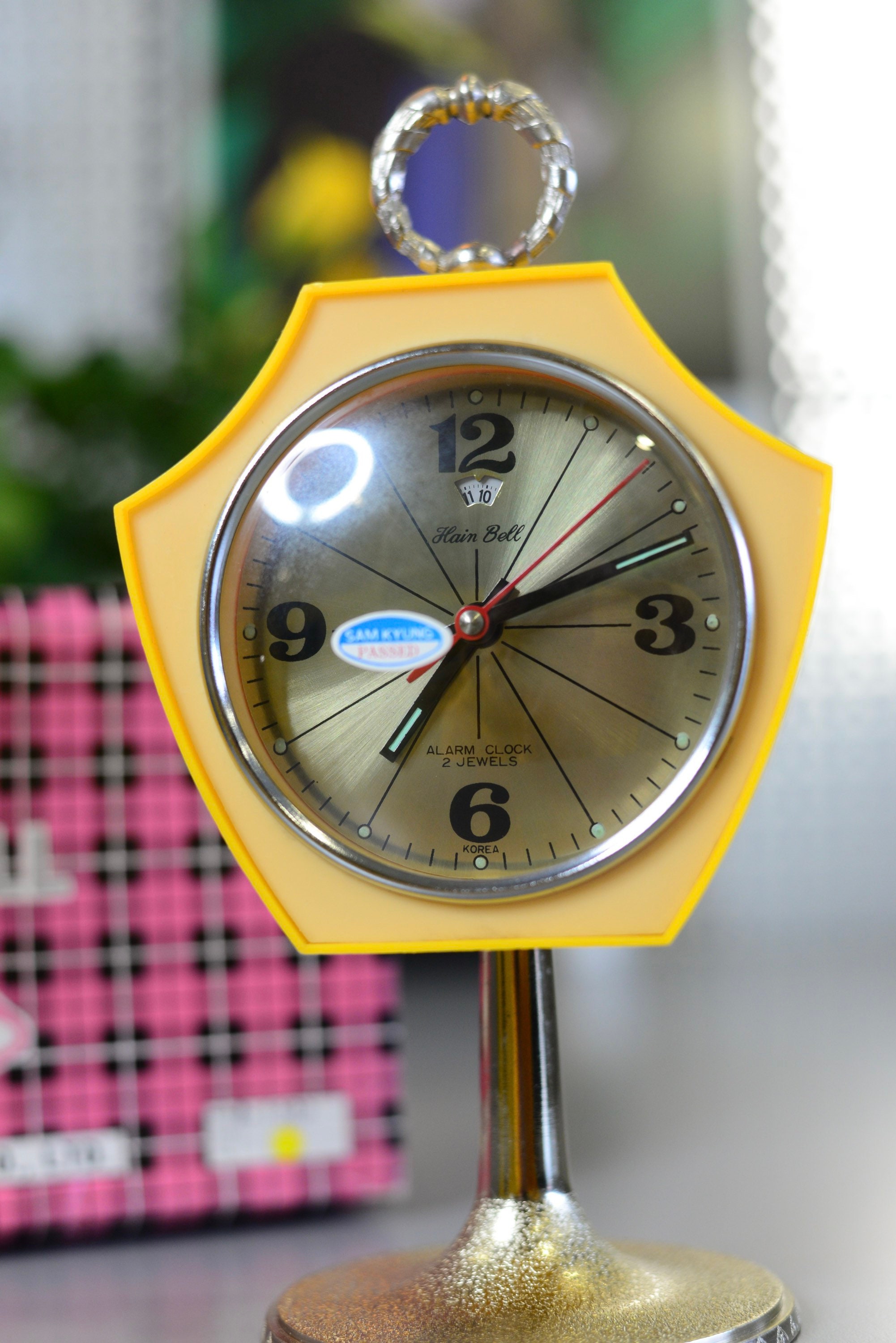Hain Bell Yellow Alarm Clock 2 Jewels Sam Kyung Time Co. Ltd. Made in ...