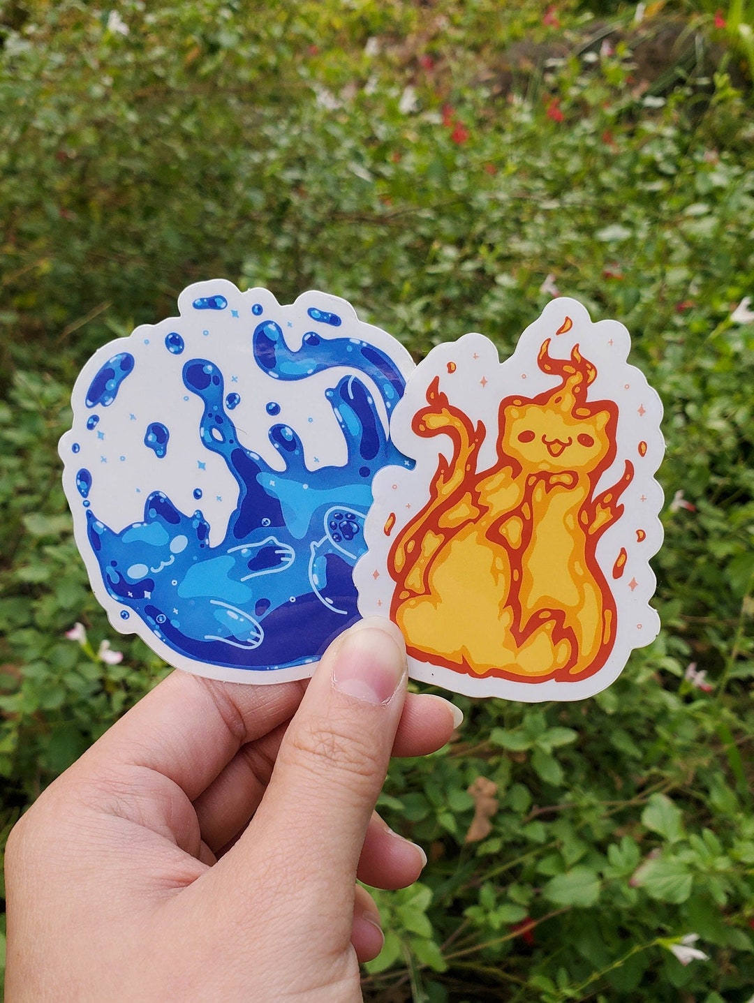 Fire and Water Elemental Cat Clear Stickers - Etsy