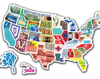 Rv State Sticker Travel Map 23x14 Inch Large Visited USA States Map ...