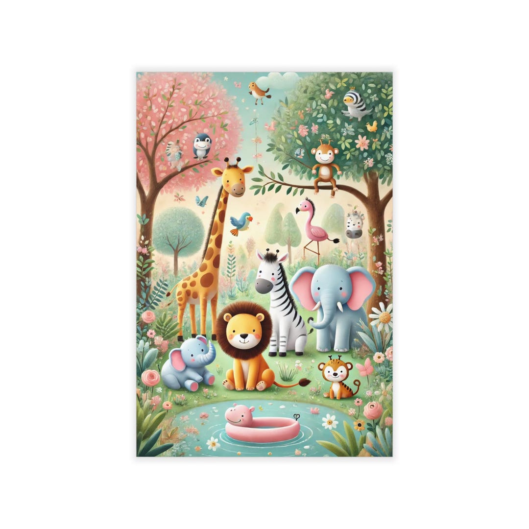 Nursery-themed Zoo Animal Wall Decals 24 X 36 Cute & Colorful Decor for ...