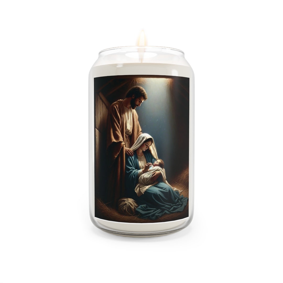 Christian Nativity Candle Great Gift Idea, Joseph Mary Holding Jesus ...