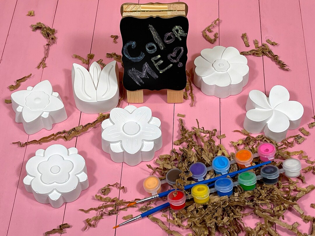 DIY Flower Painting Kit: 6 Handmade Figurines, Kids Craft Box - Etsy
