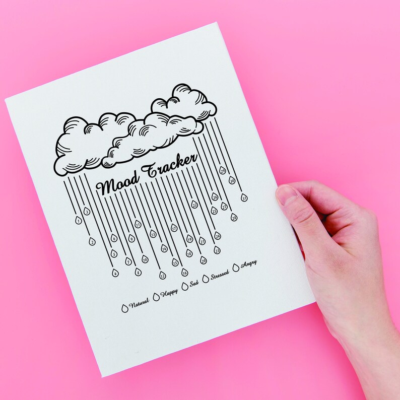 Mood Tracker Printable, Monthly Mood Planner, Cloud Design, Mood ...