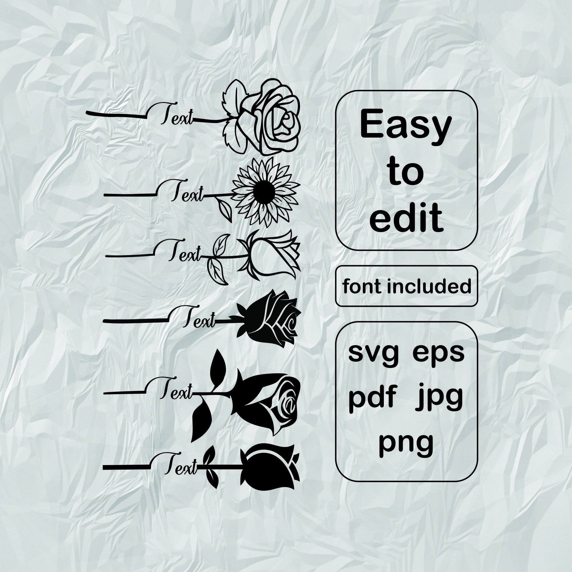 Flowers With Text Svg, Editable Rose File, Flower Bundle, Rose Svg ...