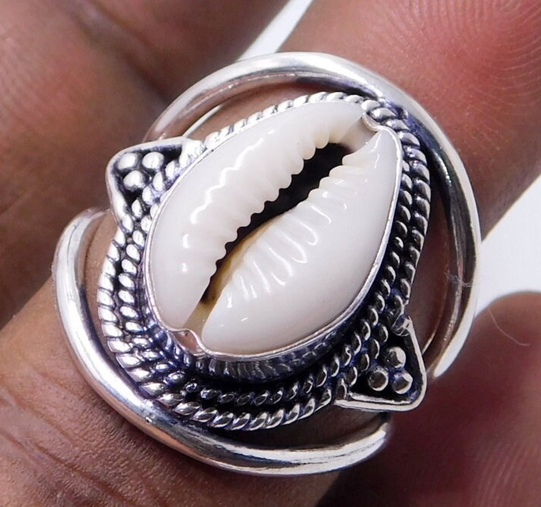 Natural Money Cowrie Shell Silver Ring, Cowrie Sea Shell Ring, Silver ...
