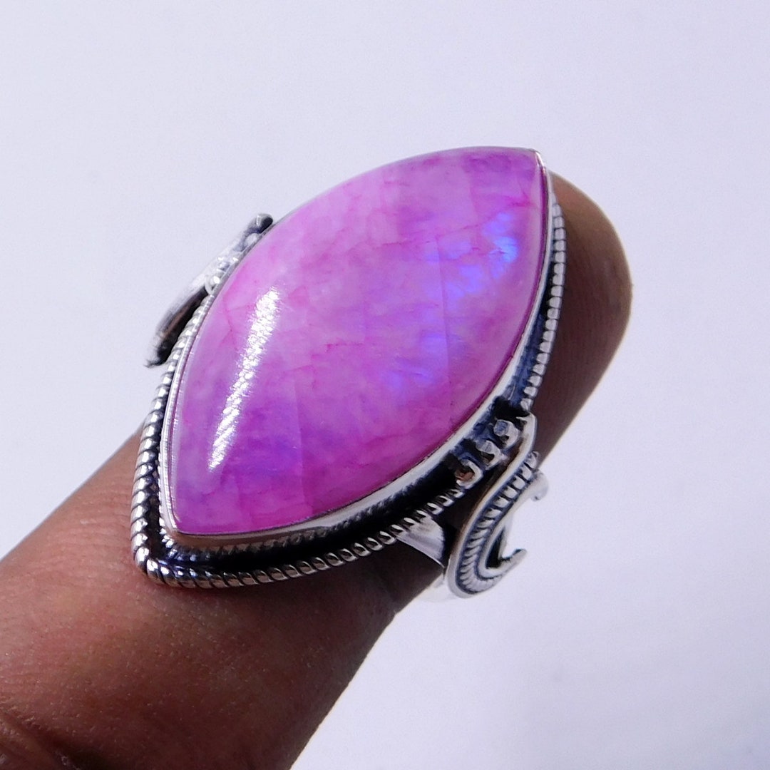 Pink Moonstone Ring, Pink Color Ring, Sterling Silver Ring ,marquise ...