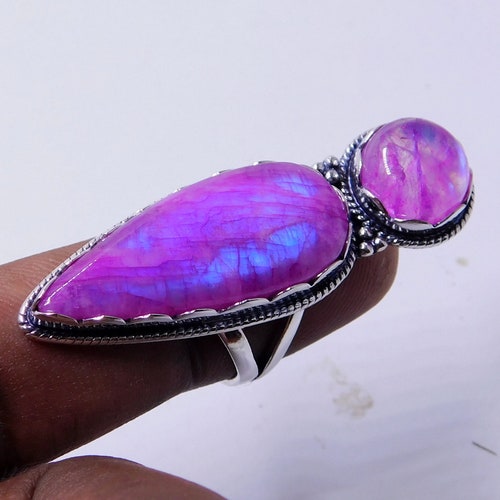 Natural Pink Moonstone Ring Pink Color Ring Sterling Silver - Etsy