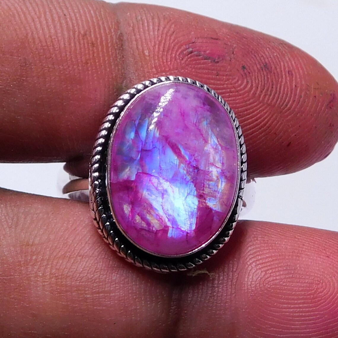 Natural Pink Moonstone Ring Pink Color Ring Sterling Silver - Etsy