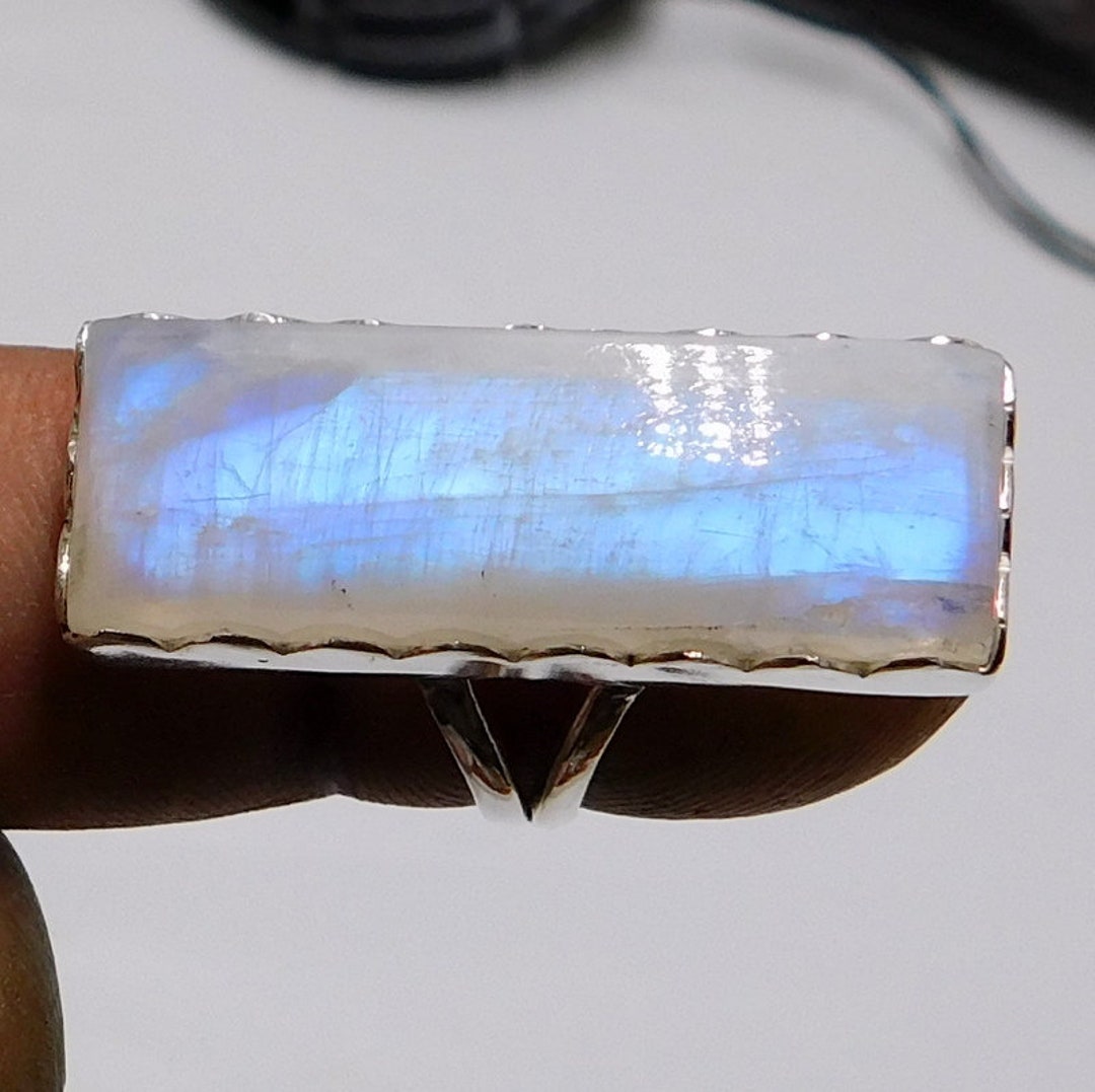 Large Rainbow Moonstone Ring: Handmade Sterling Silver Designer Ring - Etsy