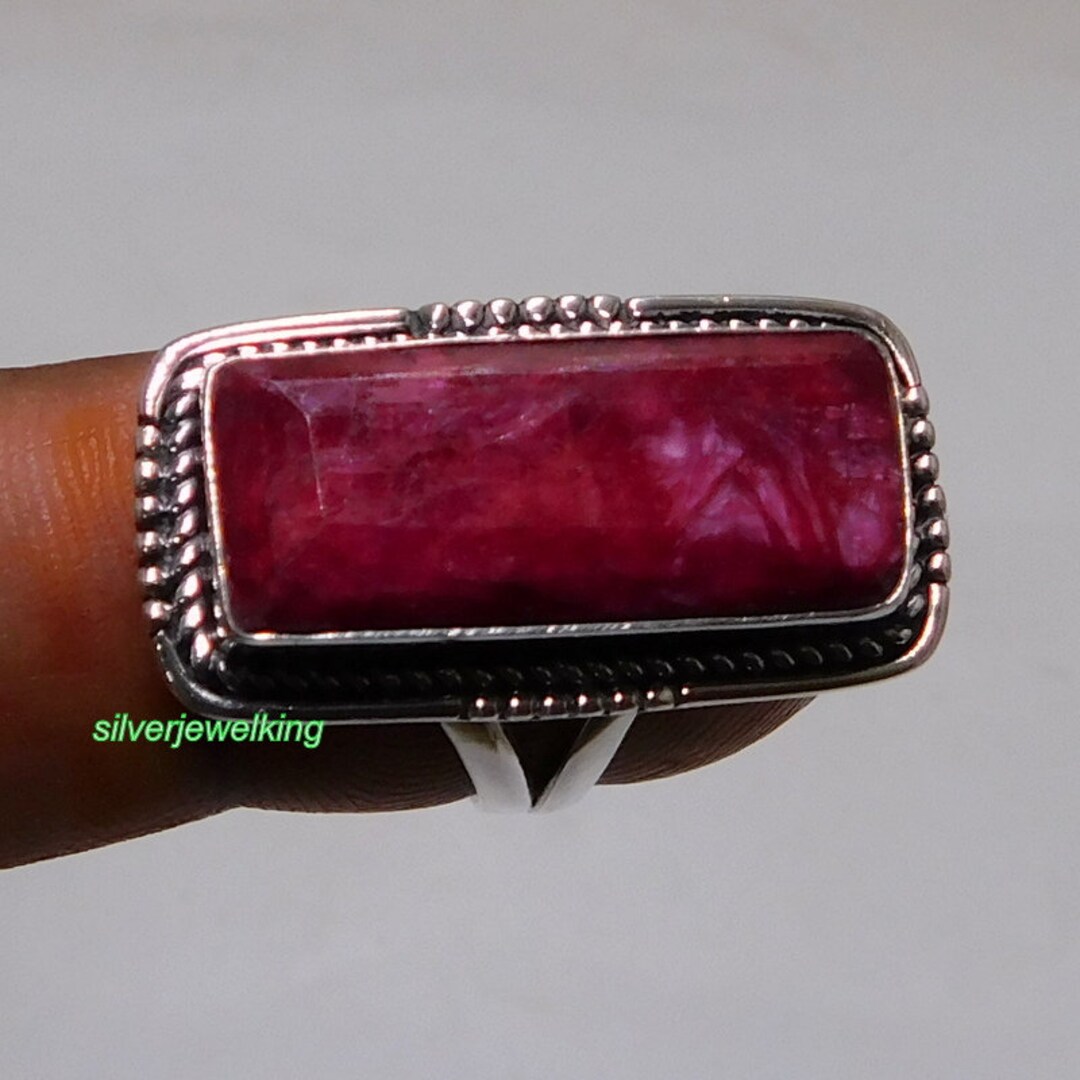 Large Ruby Ring, Sterling Silver Ring, Bohemian Ring, Octagon Stone ...