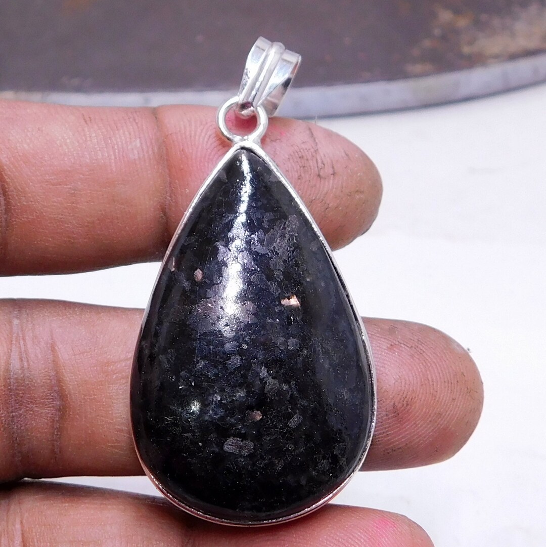 Greenland Nuummite Pendant, Teardrop Gemstone Peandant, Protection ...