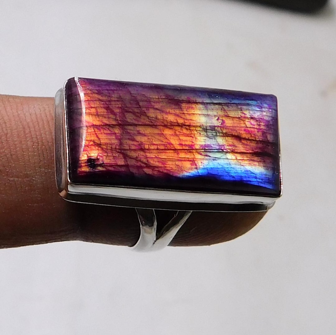 Natural Purple Labradorite Ring, Rectangle Labradorite Ring, 925 ...