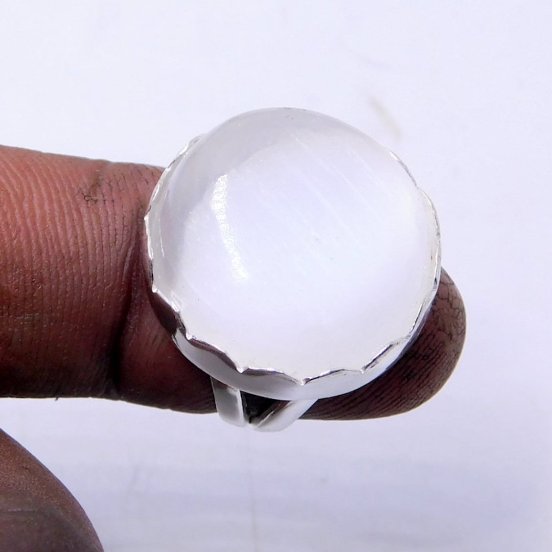 Genuine Selenite Gemstone Ring*sterling Silver Ring*selenite Crystal ...