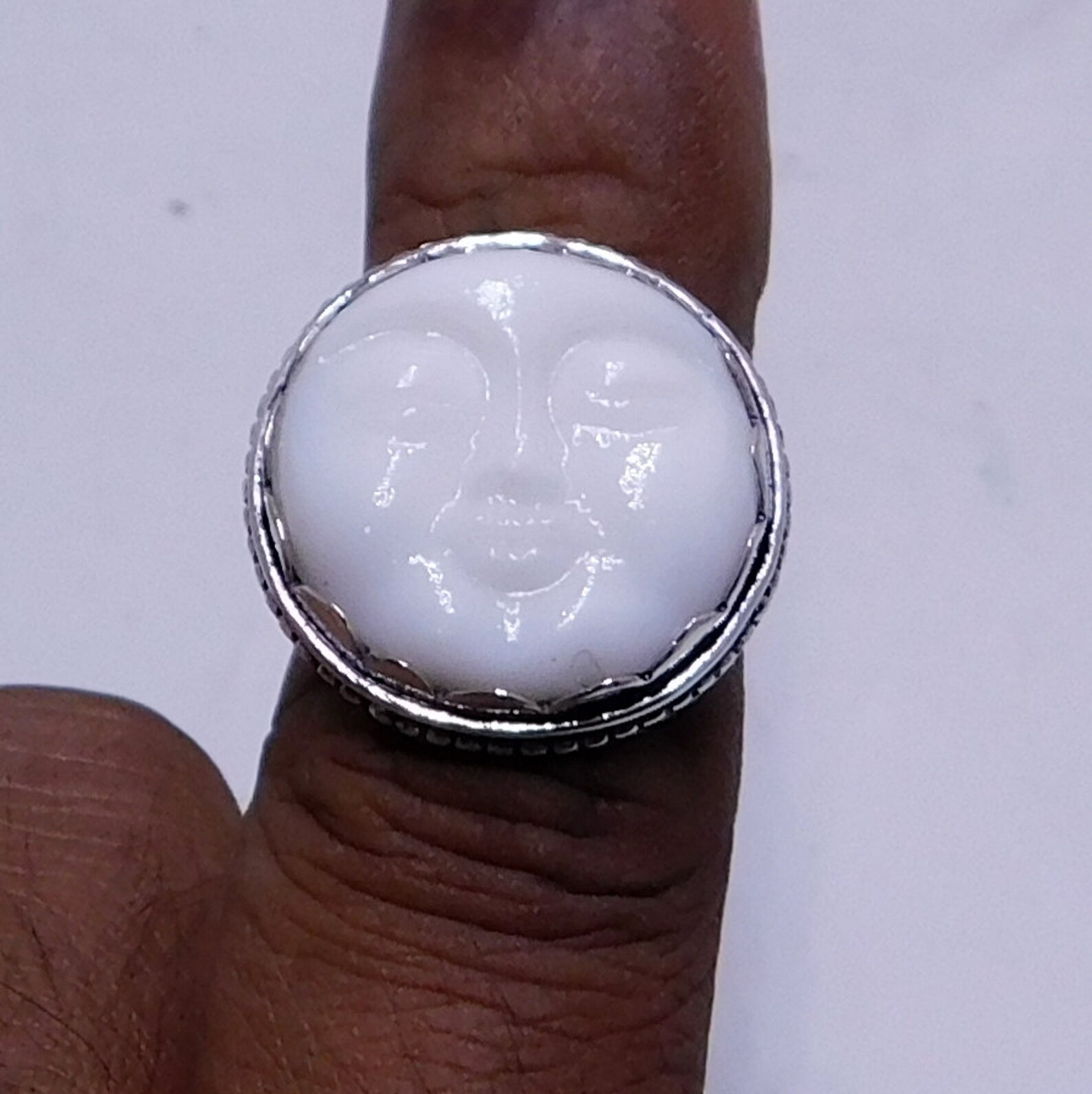 White Carved Moon Face Silver Jewelry Man in the Moon Face - Etsy