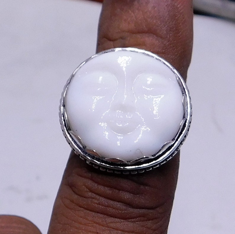 White Carved Moon Face Silver Jewelry Man in the Moon Face - Etsy