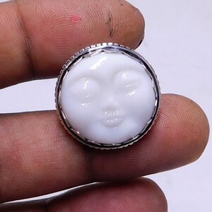 White Carved Moon Face Silver Jewelry, Man in the Moon Face Silver Ring ...