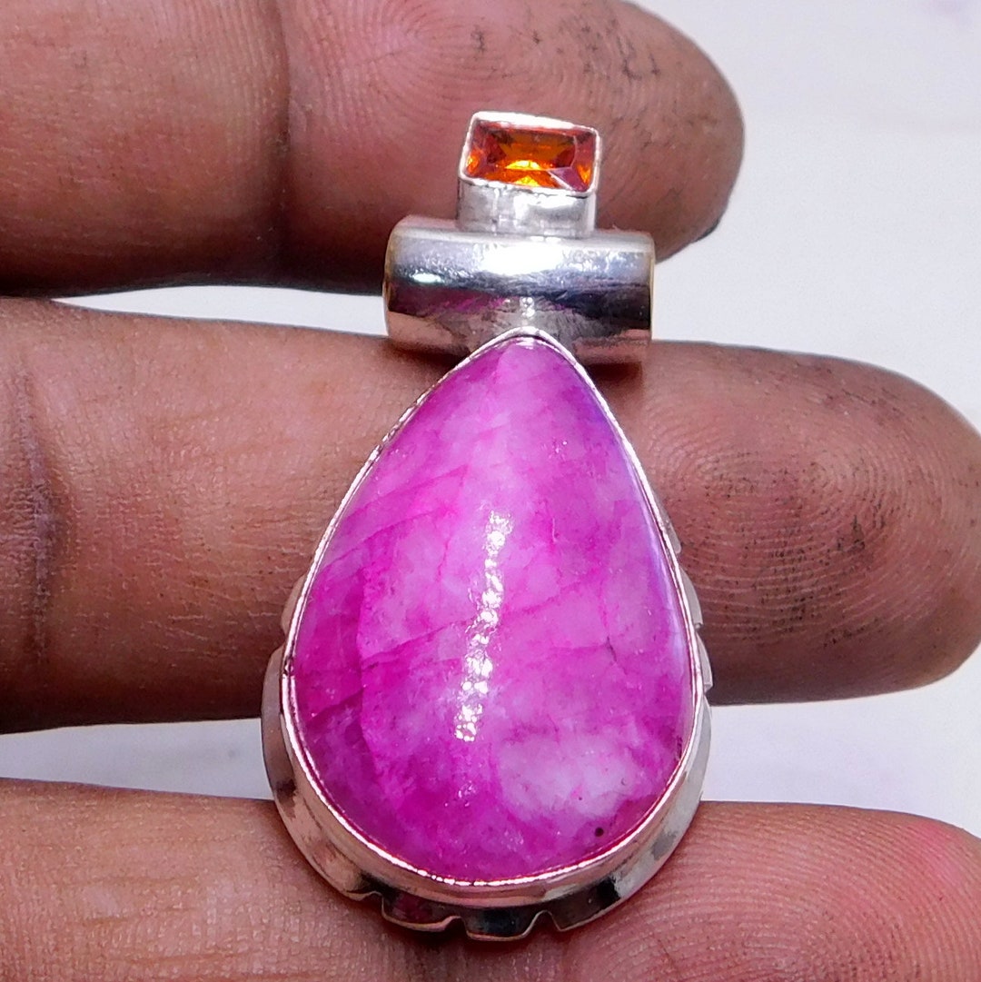 Pink Rainbow Moonstone Pendant Teardrop Shape Moonstone 925 Sterling ...