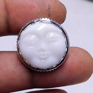 White Carved Moon Face Silver Jewelry, Man in the Moon Face Silver Ring ...