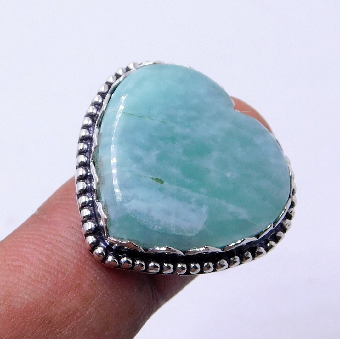 Heart Amazonite Ring,925 Sterling Silver Ring, Natural Amazonite Heart ...