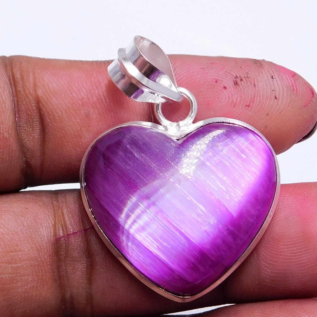 Buy Heart Pink Selenite Pendantnatural Pink Selenite Cabochon Pendant ...