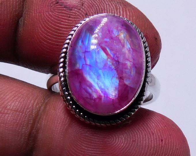 Natural Pink Moonstone Ring, Pink Color Ring, Sterling Silver Ring ...