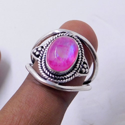 Natural Pink Moonstone Ring Pink Color Ring Sterling Silver - Etsy