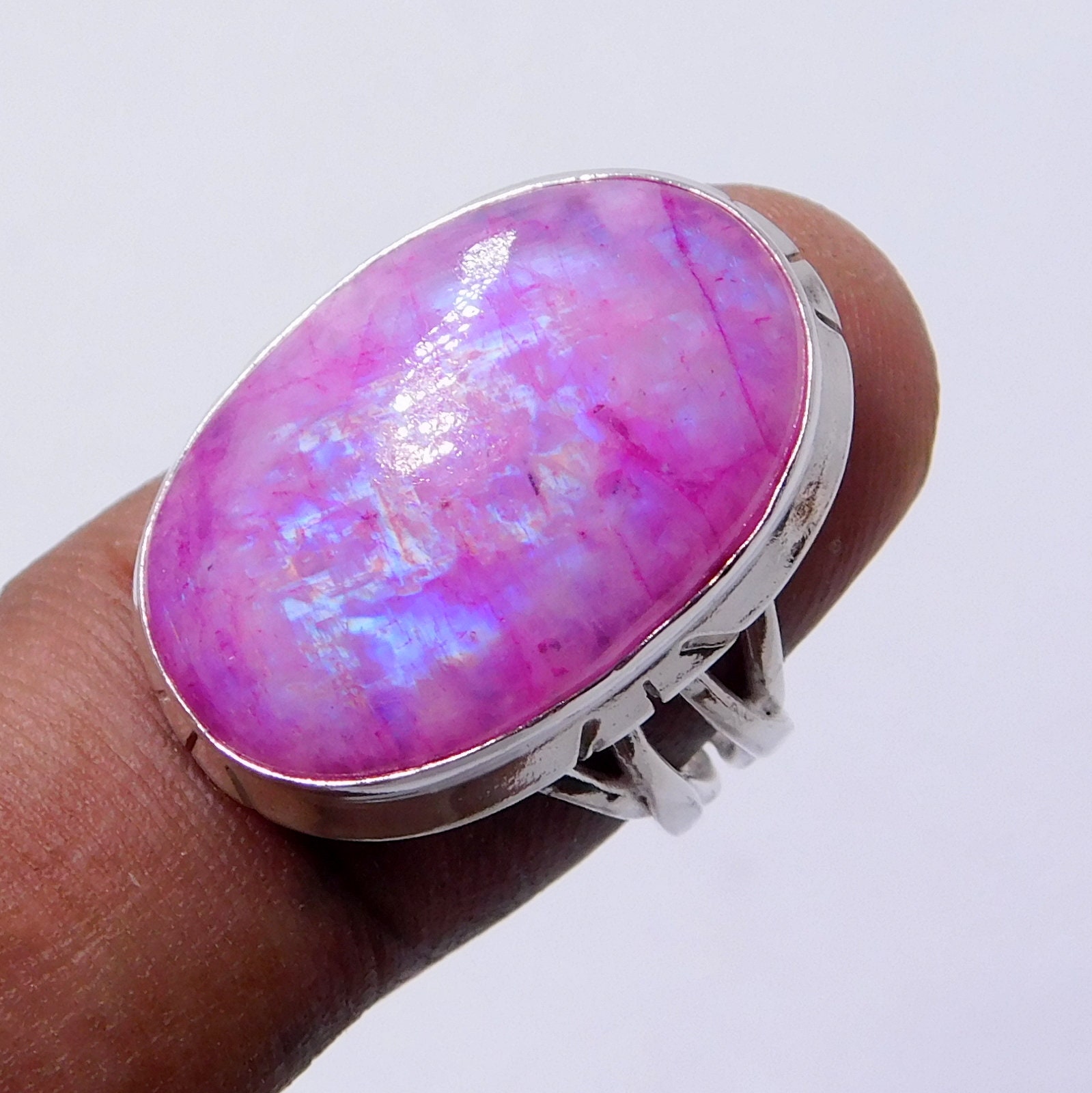 Pink Moonstone Ring Pink Color Ring Sterling Silver Ring | Etsy
