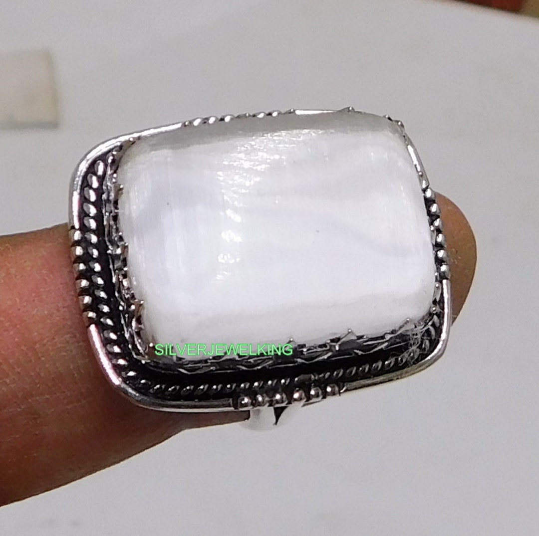 Genuine Selenite Gemstone Ring*sterling Silver Ring* White Ring ...