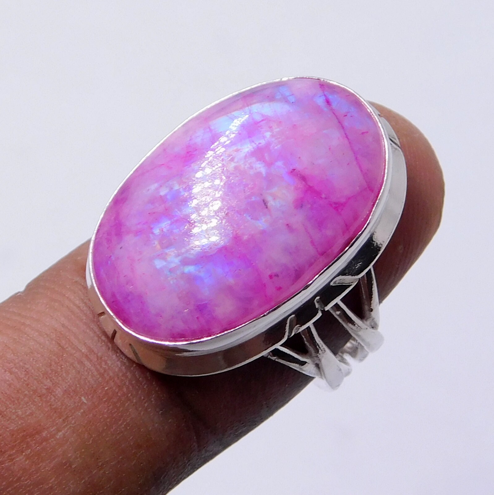 Pink Moonstone Ring Pink Color Ring Sterling Silver Ring - Etsy
