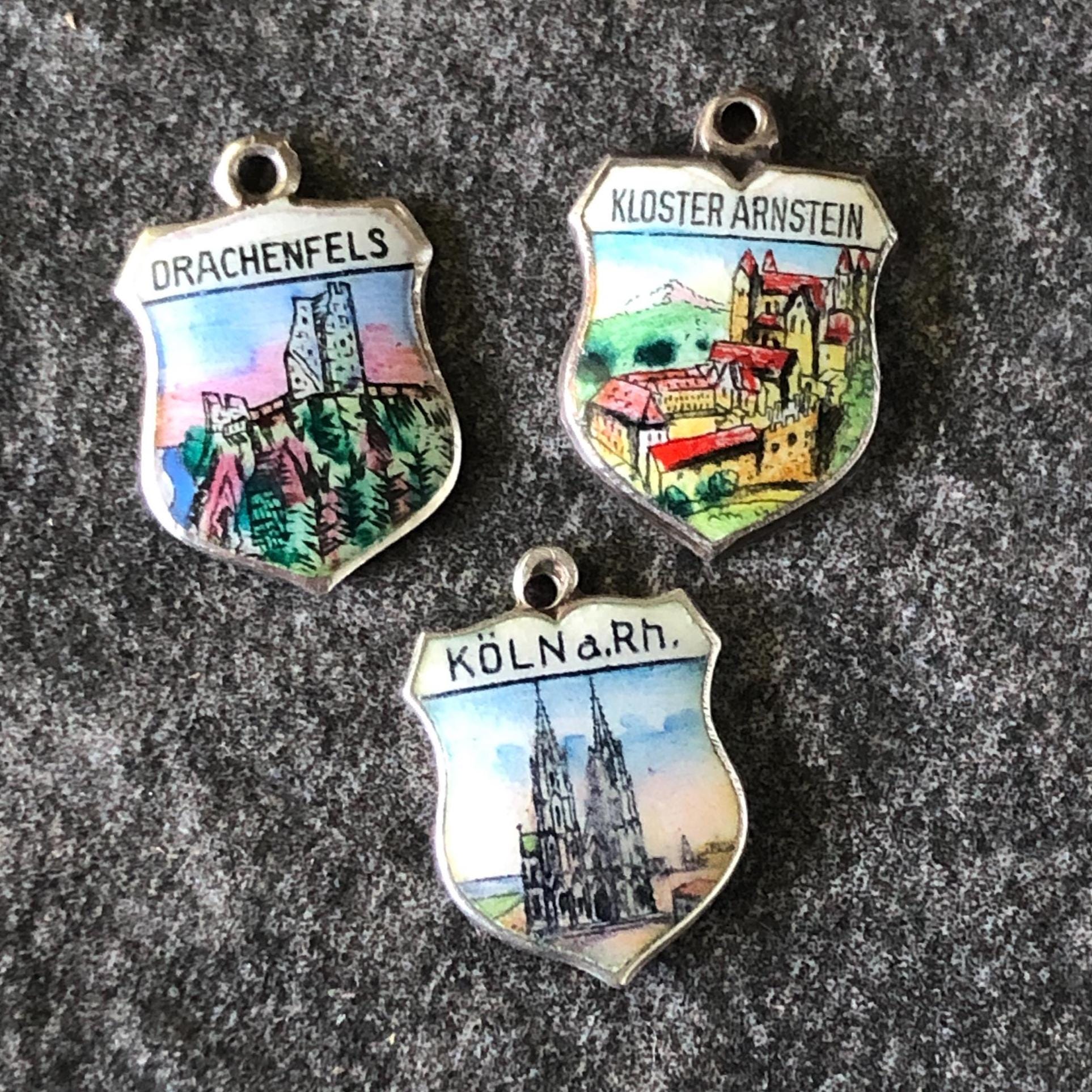 Vintage German Enamel Travel Shield Charms: Castles & Cathedrals, 800 ...