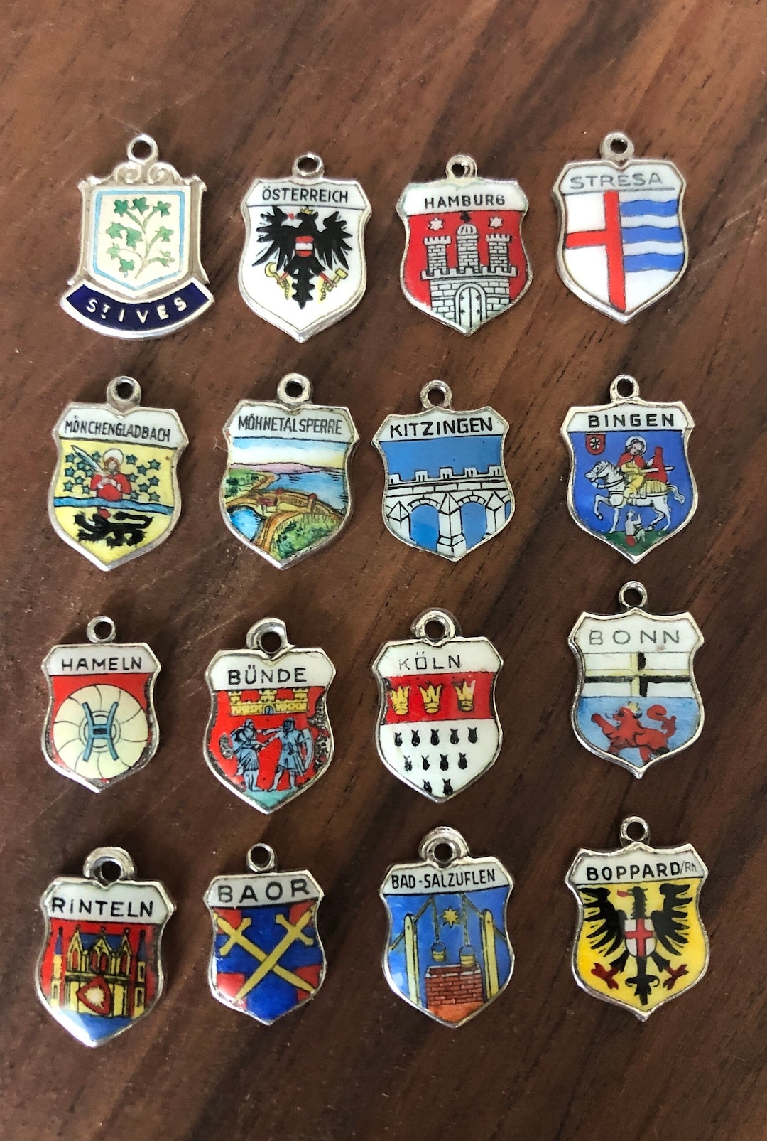 Vintage Enameled European Country Shield Travel Charms Silver, Sterling ...