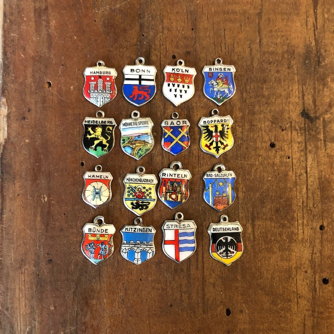 Vintage Enamel European Country Shield Travel Charms Silver, Sterling ...