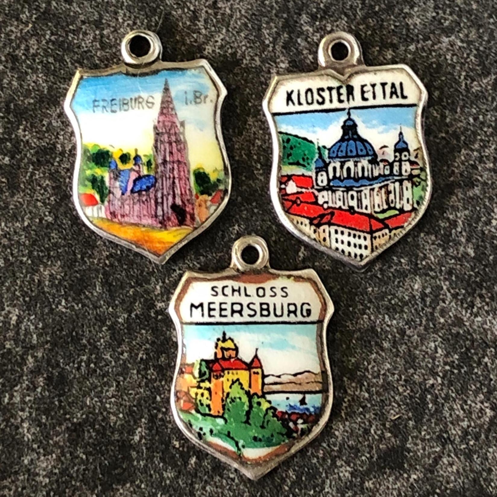 Vintage German Enamel Travel Shield Charms: Castles & Cathedrals, 800 ...