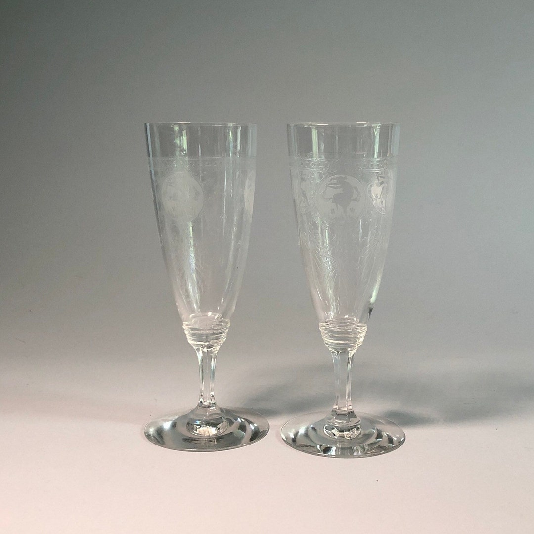 Vintage Heisey Crystal Pied Piper Champagne Flutes, Set of 2 - Etsy