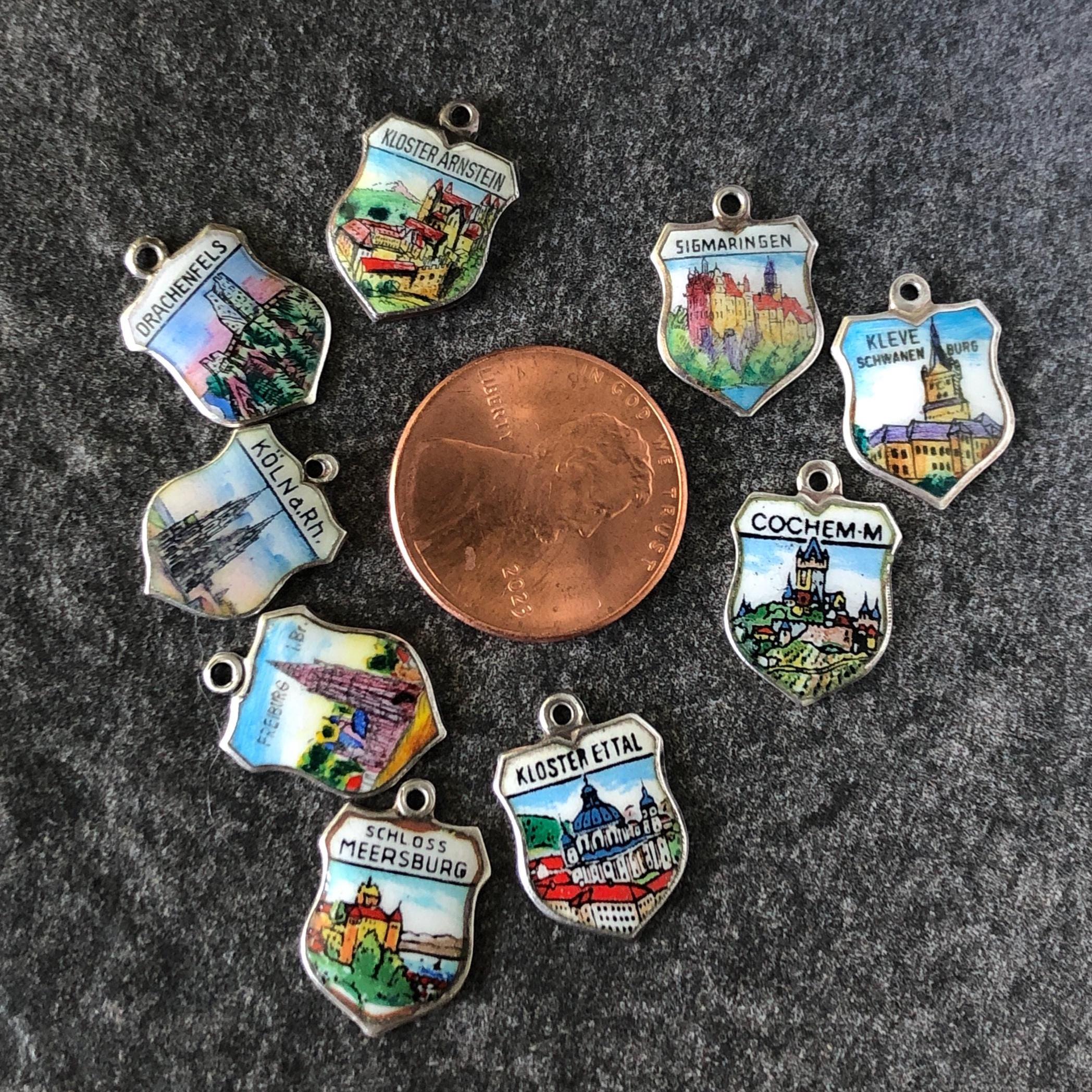 Vintage German Enamel Travel Shield Charms: Castles & Cathedrals, 800 ...