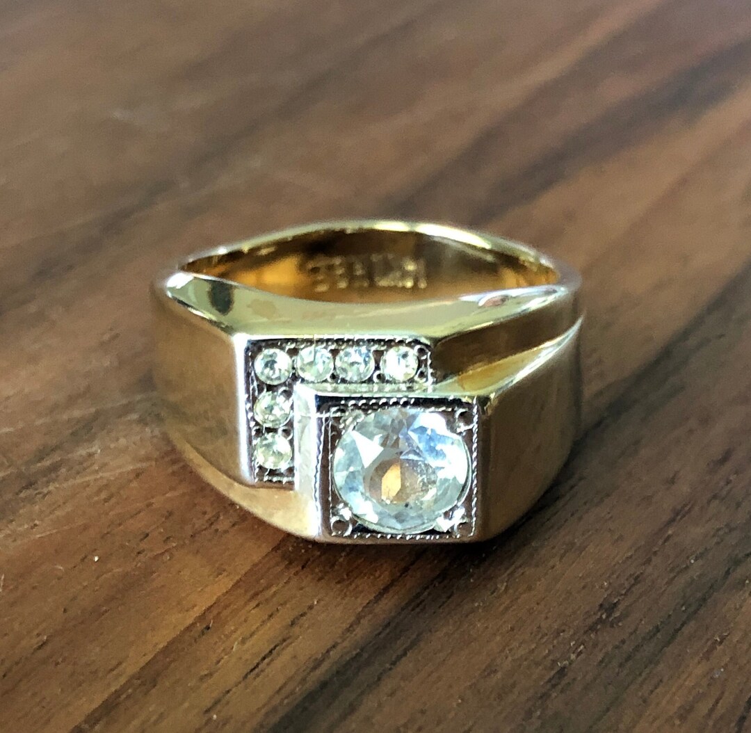 Vintage 14K Gold HGE and Rhinestone Ring Mid-century Unisex or Men's ...