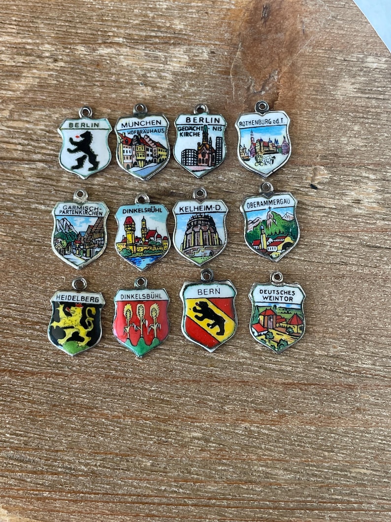 Vintage Silver Enamel Germany Shield Travel Charms, Berlin, Munich ...