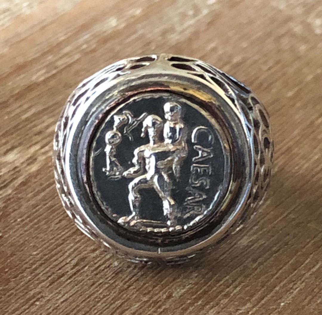 Vintage Ring Roman Replica Denarius Coin Caesar Sterling 925 Silver ...