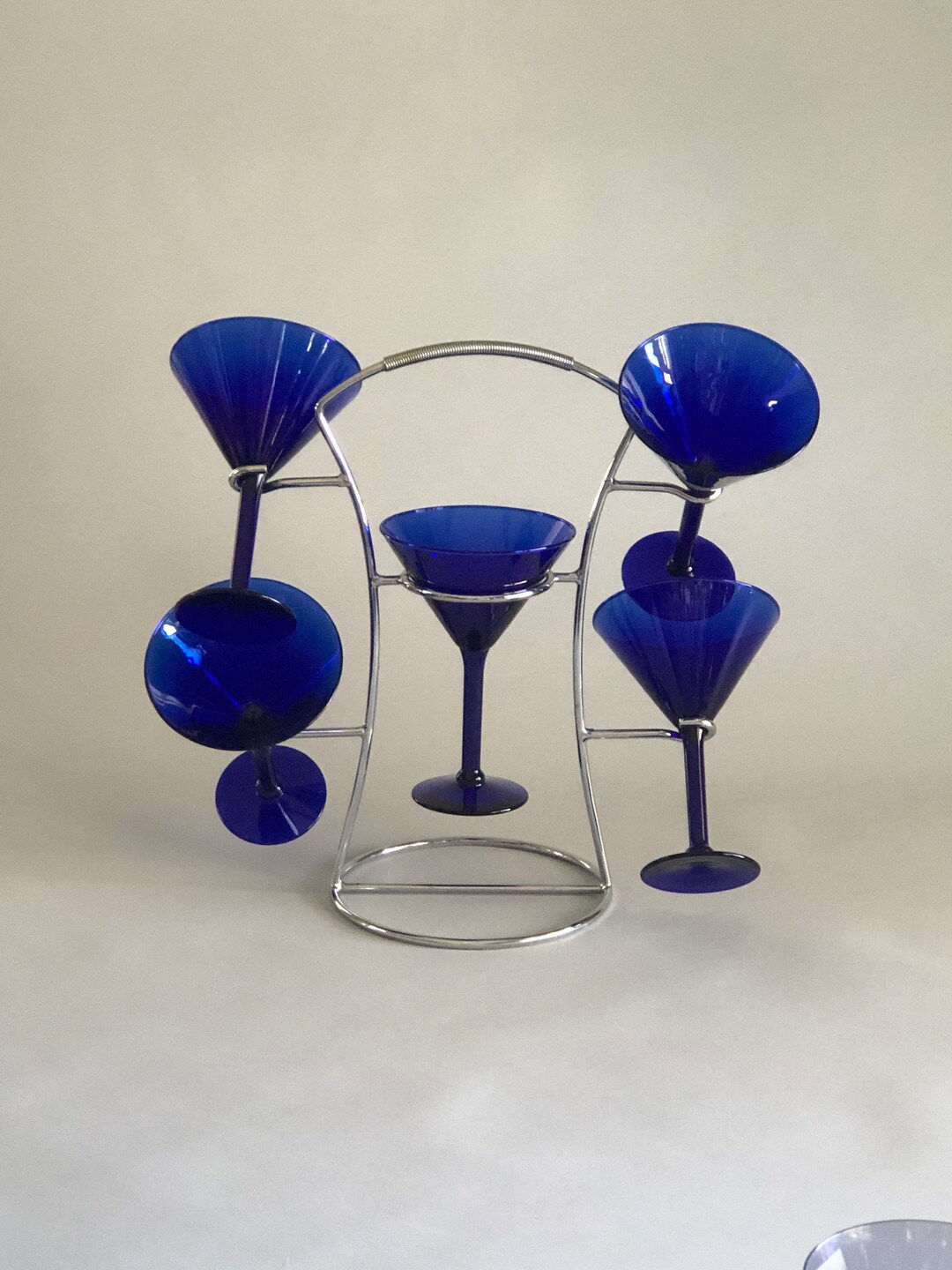 Set of 5 Martini Glasses With Chrome Rack Vintage Barware Cocktails - Etsy