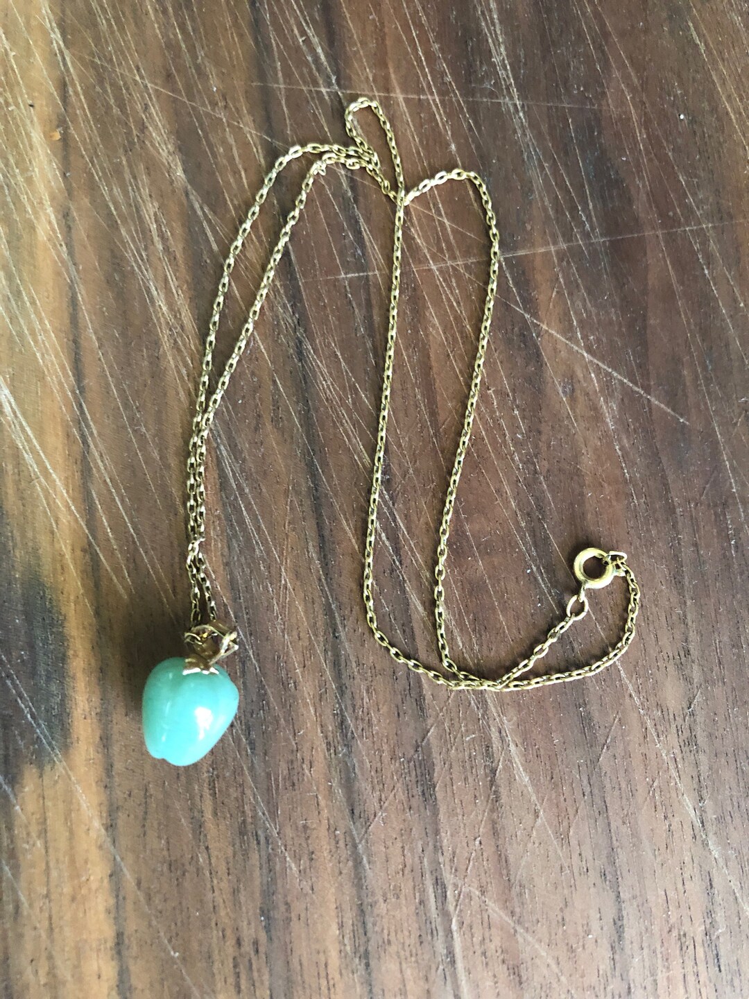 12K Gold Filled Chain With Jade Apple Pendant Vintage MCM Jewelry ...