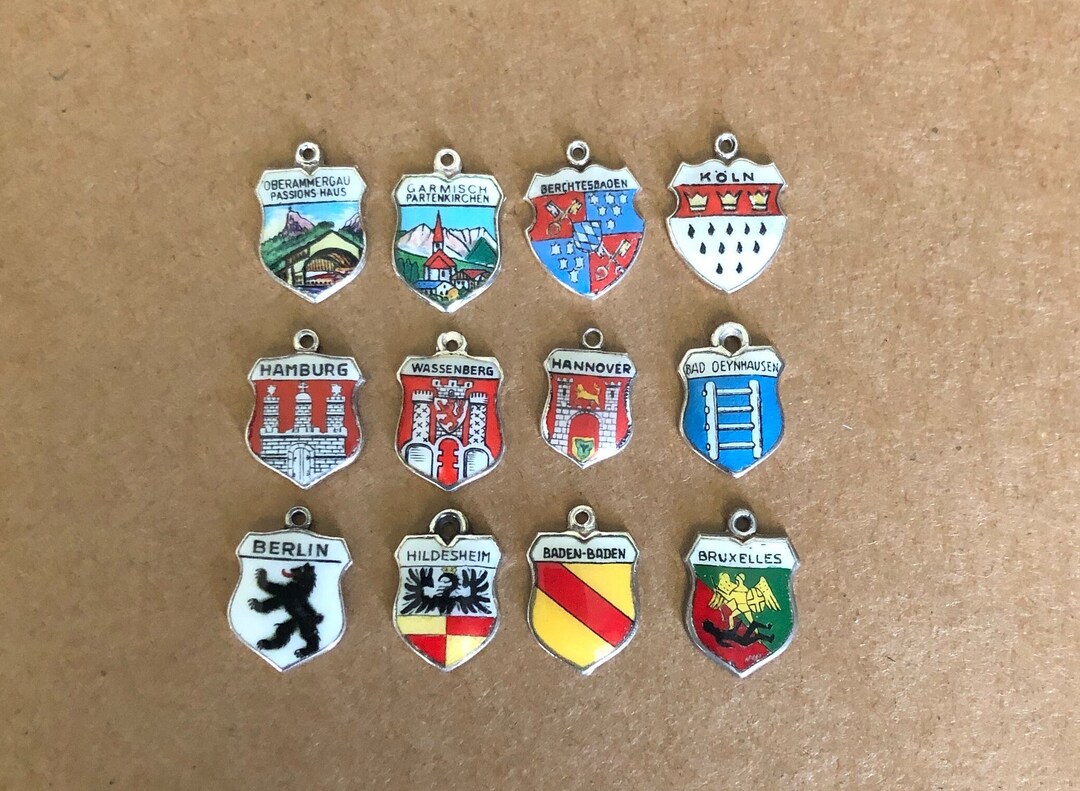 Vintage Sterling Enamel Shield European Country Travel Charms Mid ...