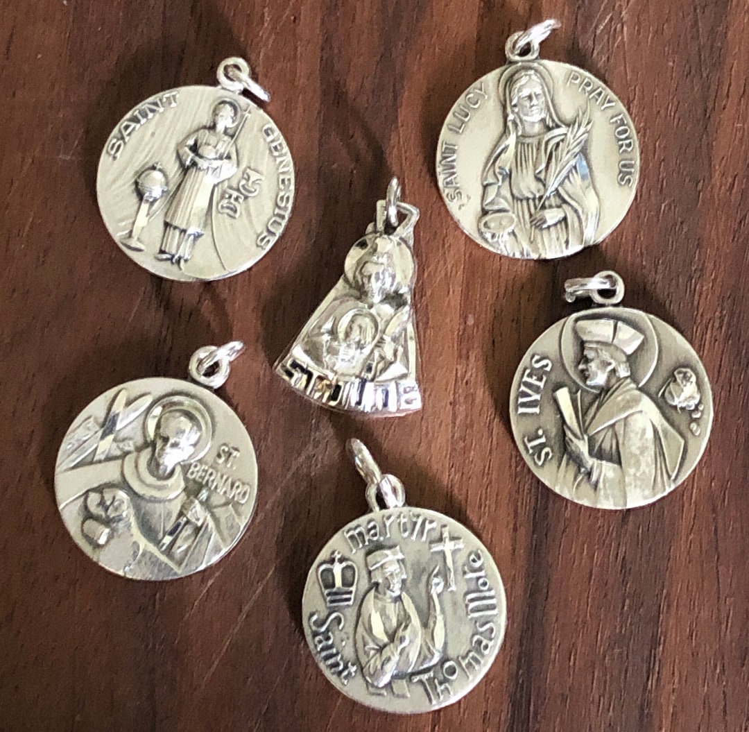Sterling Saints Medals Catholic Mid Century Silver Vintage Jewelry St ...