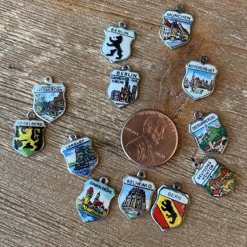Vintage Silver Enamel Germany Shield Travel Charms, Berlin, Munich ...