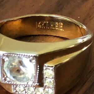 Vintage 14K Gold HGE and Rhinestone Ring Mid-century Unisex or Men's ...