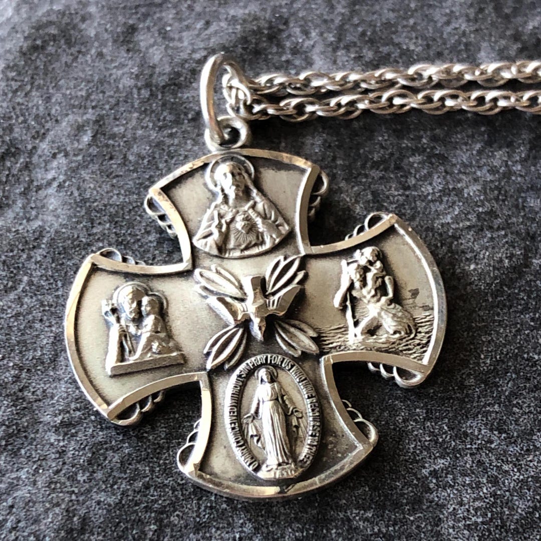 Sterling Four Way Cruciform Cross Medal With 19" Sterling Serpentine ...