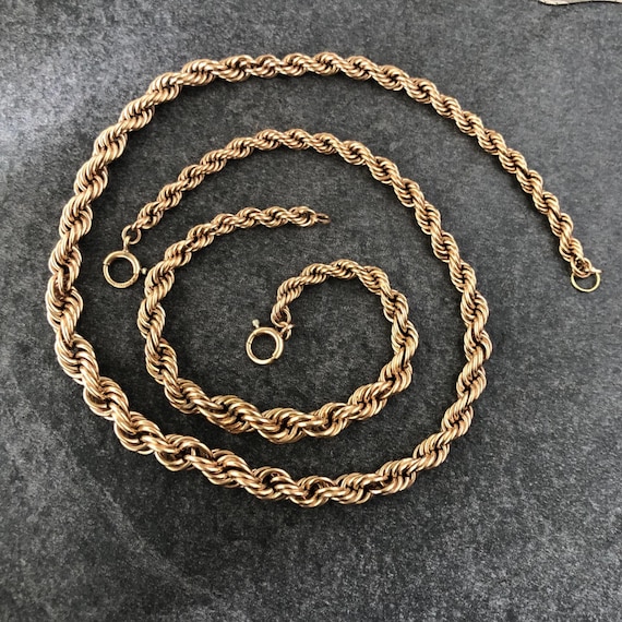 12K GF Graduated Rope Chain Necklace and Bracelet Vin… - Gem