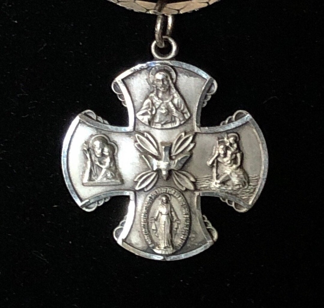 Mid-century Four Way Catholic Medal or Cross Vintage Sterling Silver ...
