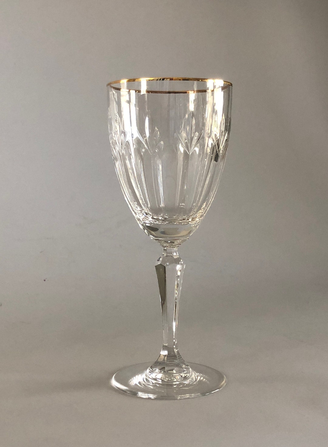 Vintage 8oz Wine Glasses GORHAM Crystal Royal Devon Faceted GOLD RIMMED ...