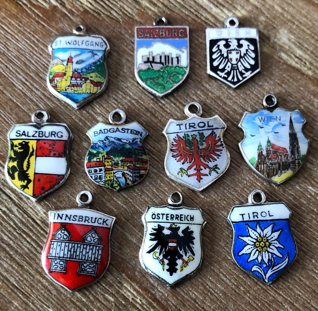 Travel Charm Vintage Sterling Enamel Shield Europe Austria, (osterreich ...