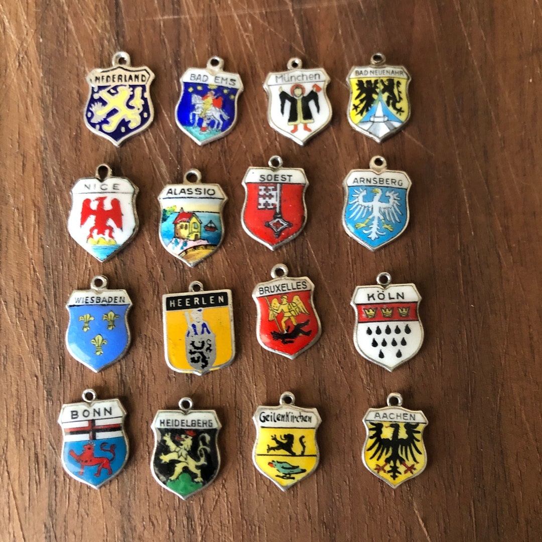 Vintage Sterling Enamel Shield European Travel Charms Mid Century ...